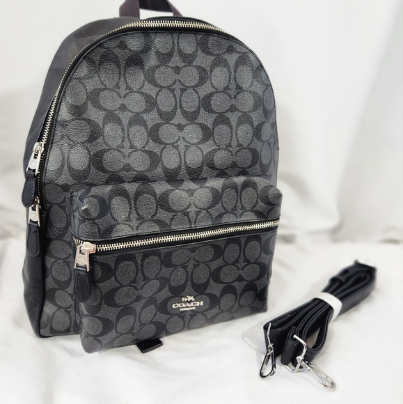 Coach | Bags | Coach Charlie Backpack In Signature Black Canvasleather ...